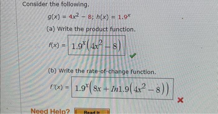 Solved Consider the following. g(x)=4x2−8;h(x)=1.9x (a) | Chegg.com