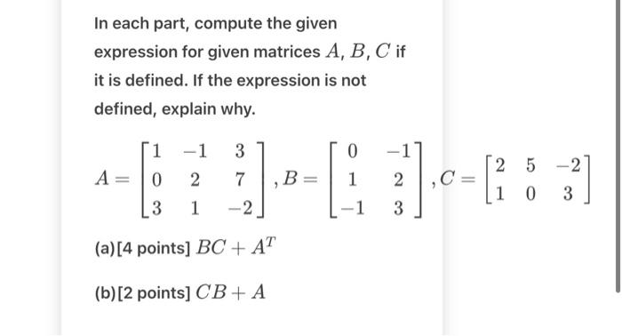 Solved In each part, compute the given expression for given | Chegg.com