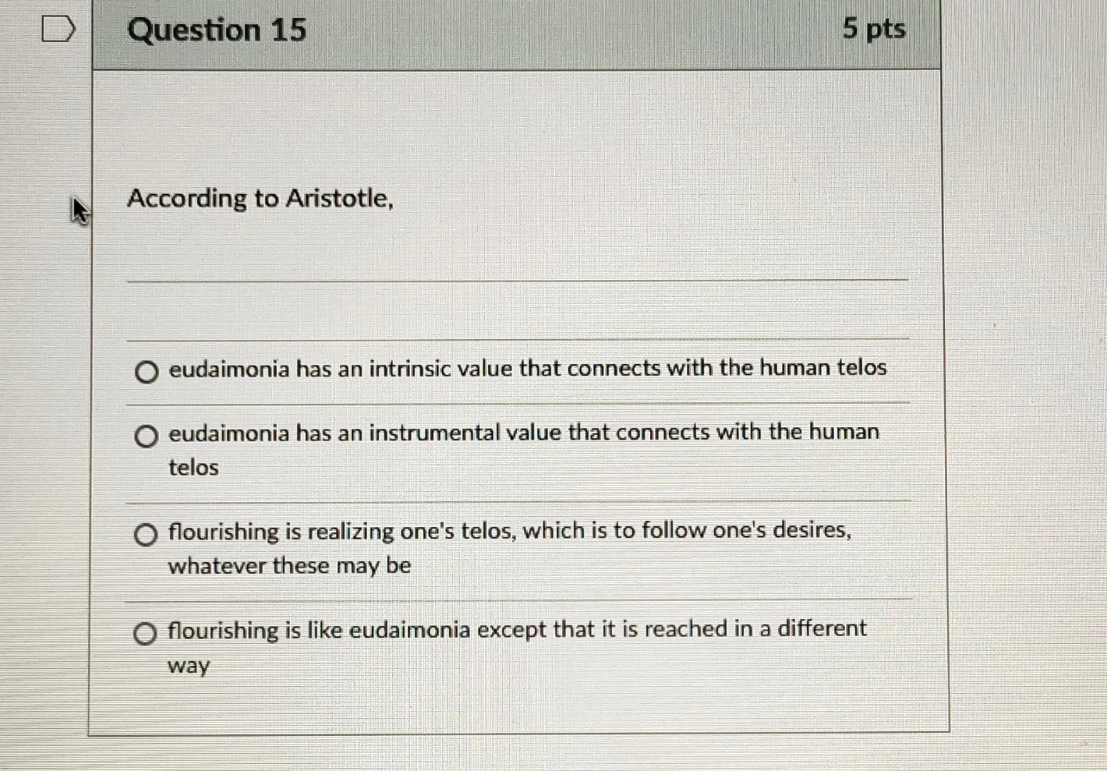 According to Aristotle, eudaimonia has an intrinsic | Chegg.com