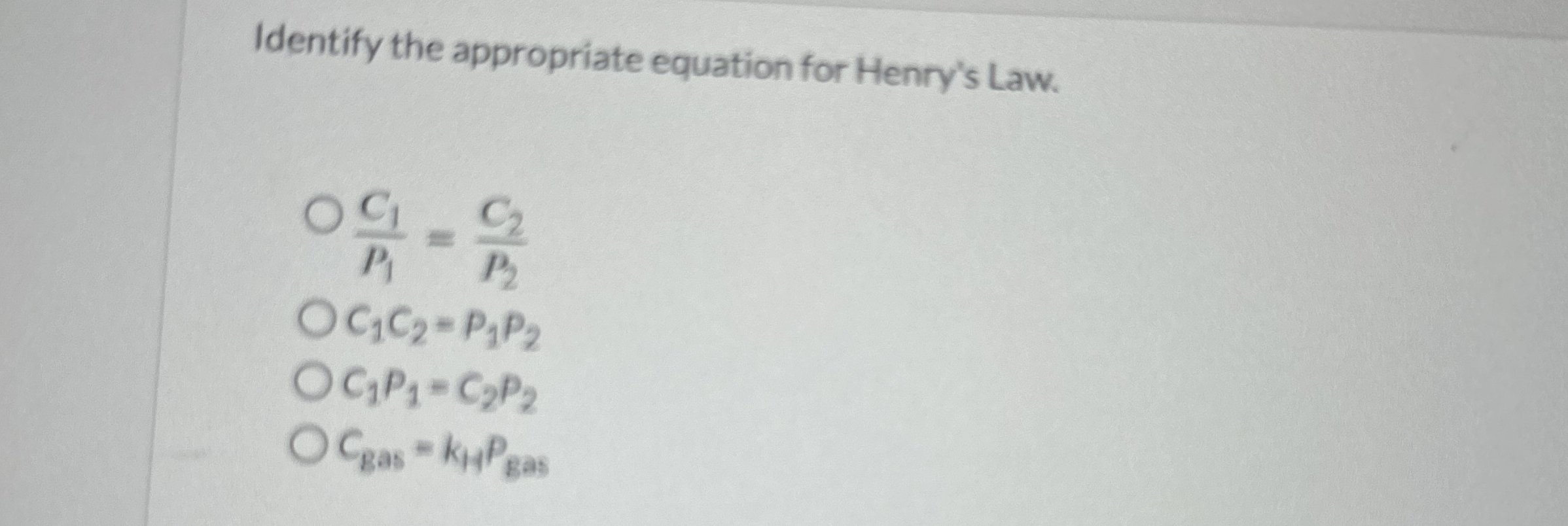 Solved Identify the appropriate equation for Henry's | Chegg.com