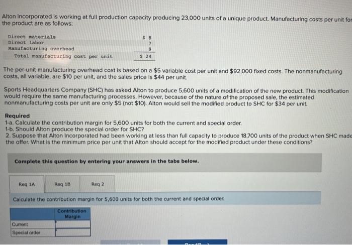 Solved Alton Incorporated is working at full production | Chegg.com