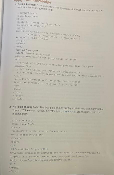 Solved ledge 1. Predict the result. Draw and write a brief | Chegg.com