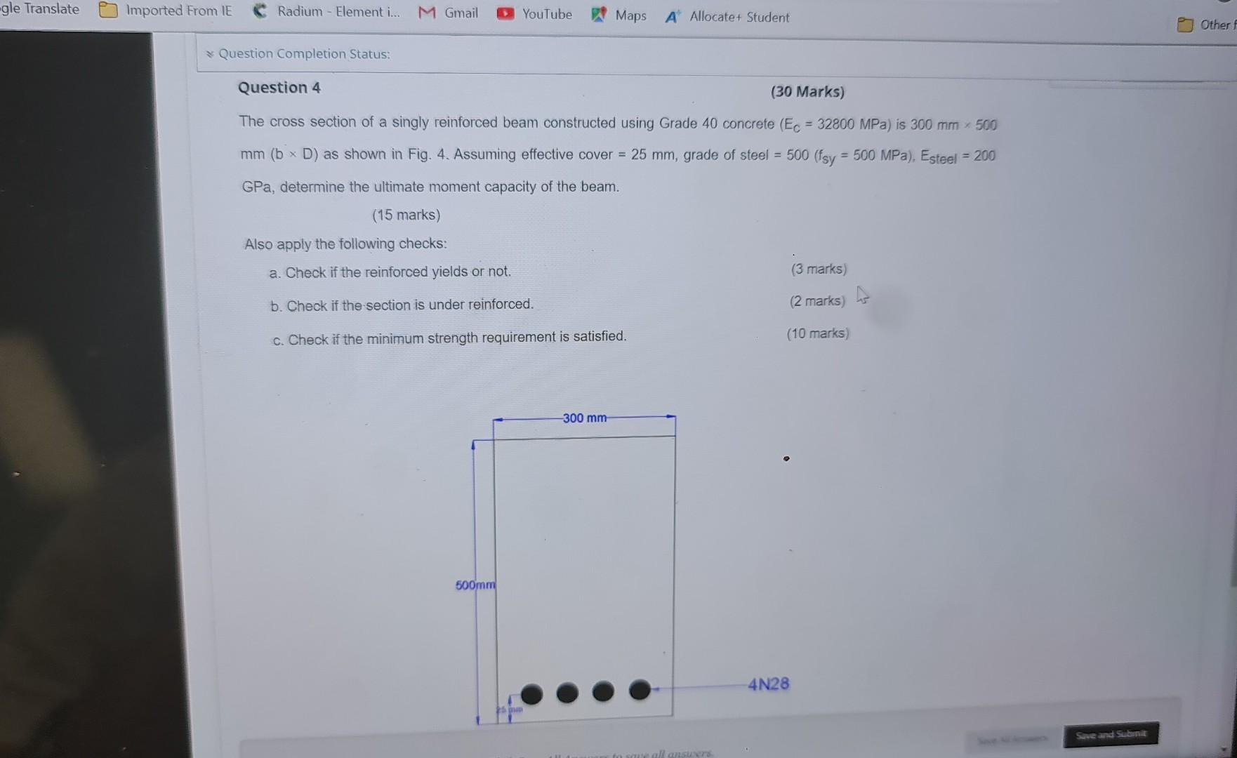 Solved The cross section of a singly reinforced beam | Chegg.com
