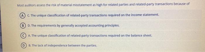 Solved Most auditors assess the risk of material | Chegg.com