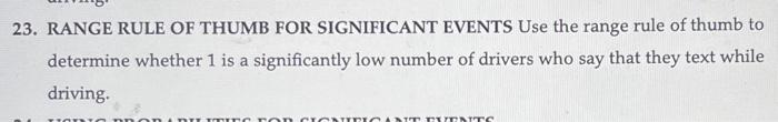 Solved 23. RANGE RULE OF THUMB FOR SIGNIFICANT EVENTS Use | Chegg.com