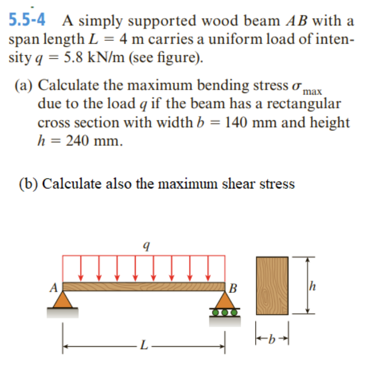 Solved 5.5-4 ﻿A simply supported wood beam AB ﻿with aspan | Chegg.com