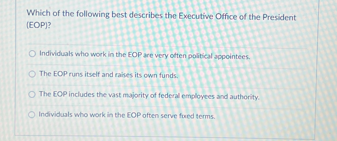 Solved Which of the following best describes the Executive | Chegg.com