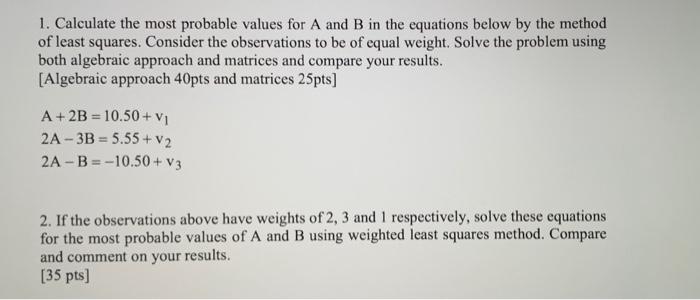 1. Calculate the most probable values for A and B in | Chegg.com