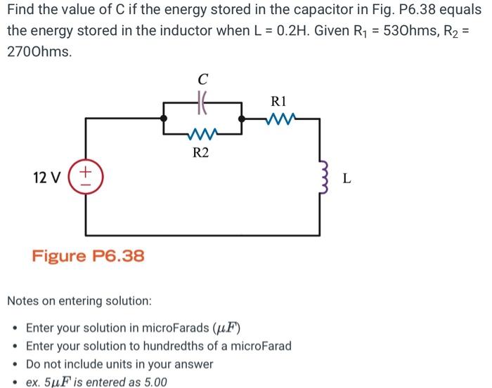 Solved Find The Value Of C If The Energy Stored In The