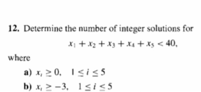 Solved 12. Determine the number of integer solutions for | Chegg.com