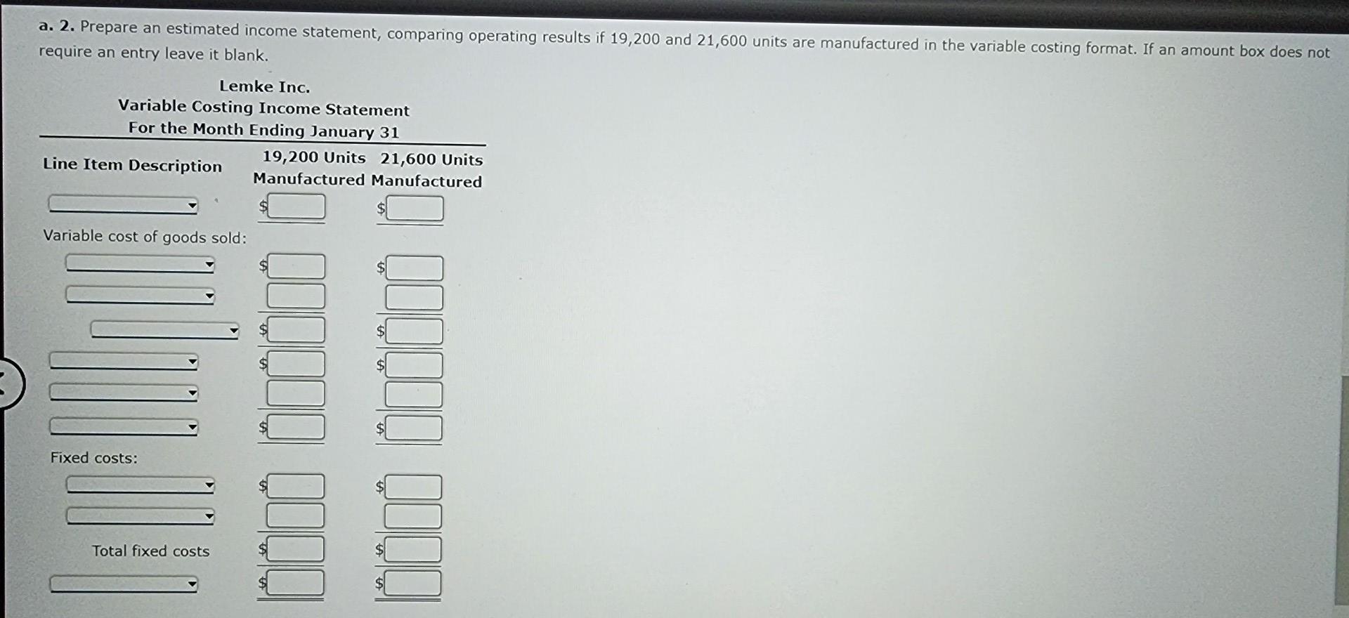 Solved Estimated Income Statements, using Absorption and | Chegg.com