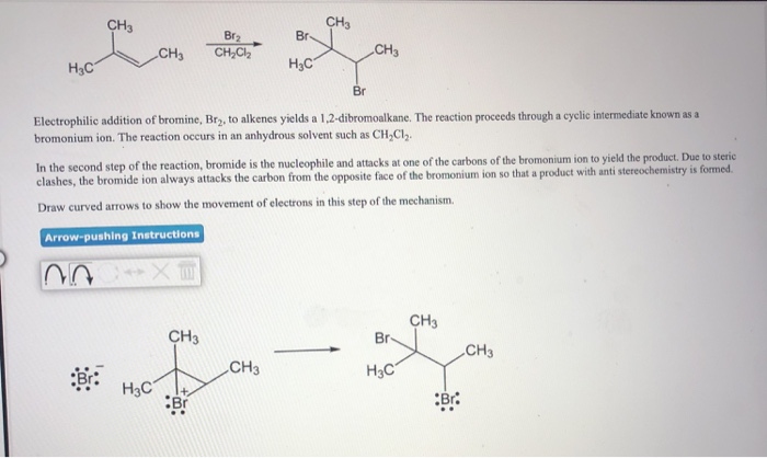 Solved CH CH3 Br2 Br . CH3 CH2Cl2 -CH₃ H3C HC Electrophilic | Chegg.com