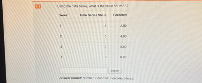 Using the data below, what is the value of RMSE? | Chegg.com