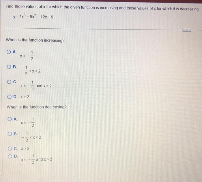 Solved Find those values of x for which the given function | Chegg.com