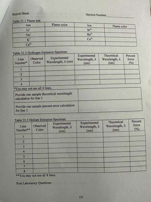 Report Sheet Section Number You may not see all 8 | Chegg.com