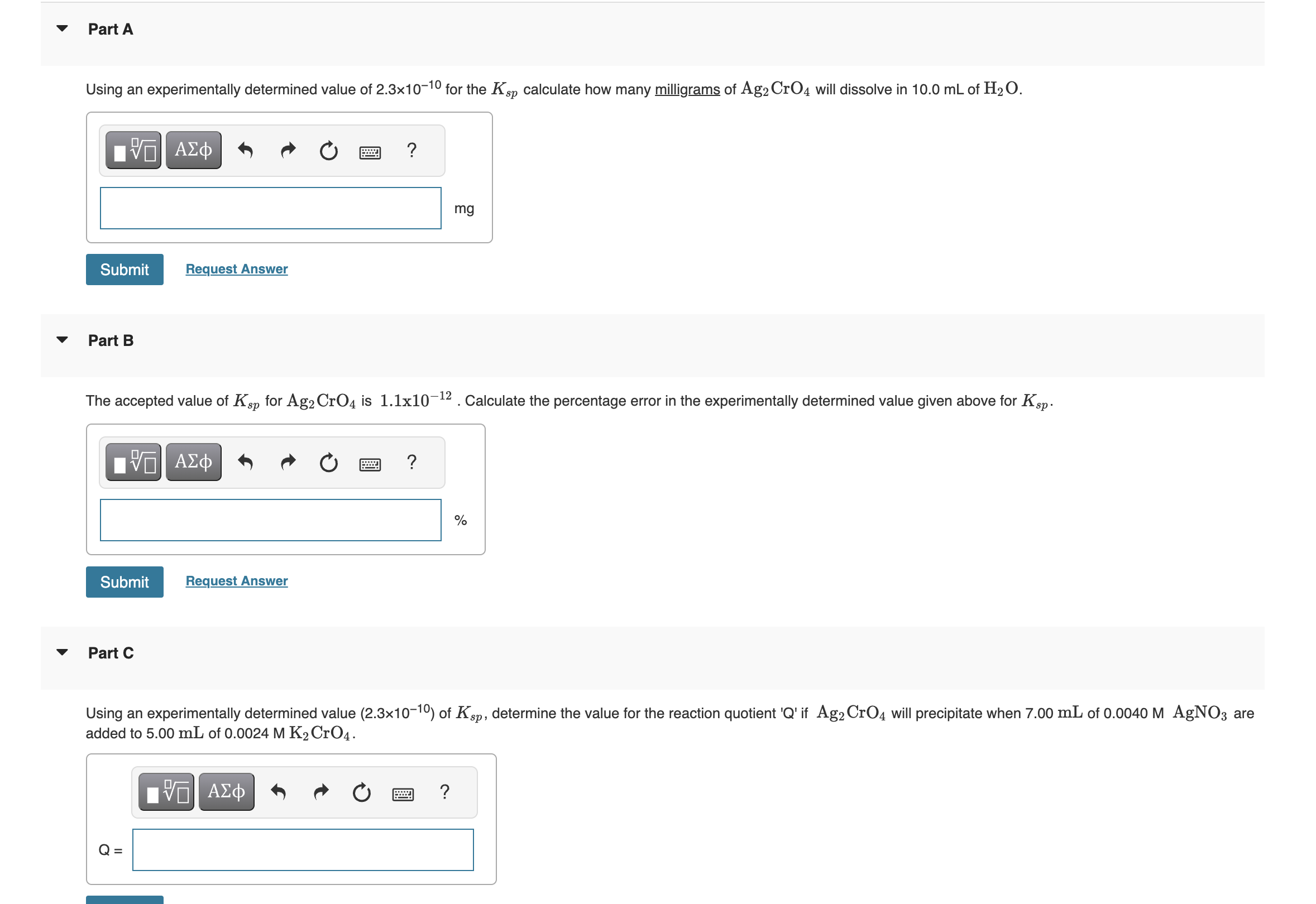 Solved Part AUsing an experimentally determined value of | Chegg.com