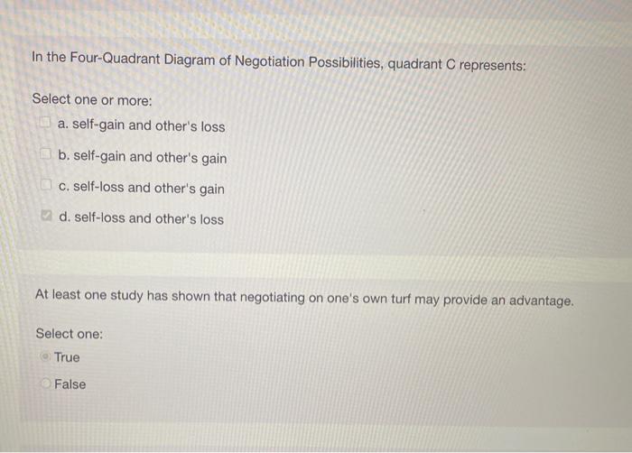 Solved In the Four-Quadrant Diagram of Negotiation | Chegg.com