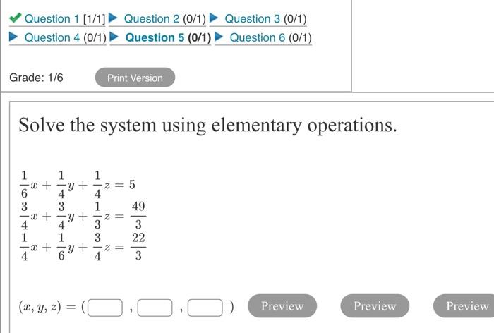 Solved Solve the system using elementary operations. | Chegg.com