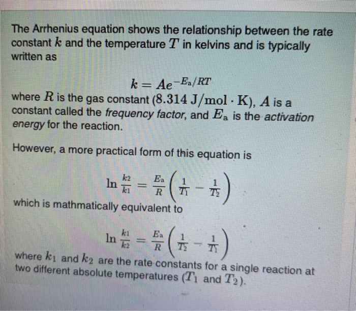 Solved The Arrhenius equation shows the relationship between | Chegg.com