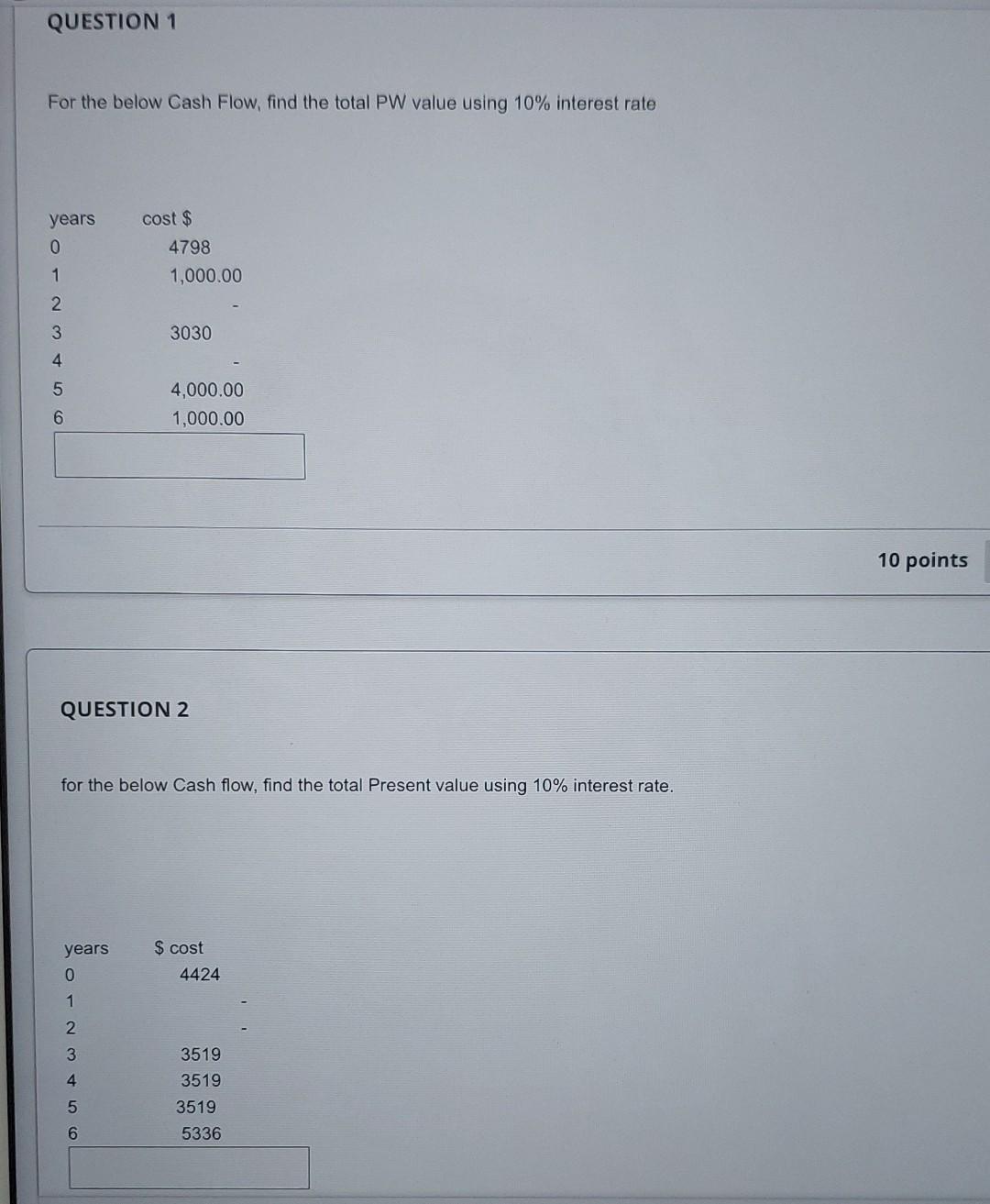 Solved For the below Cash Flow, find the total PW value | Chegg.com