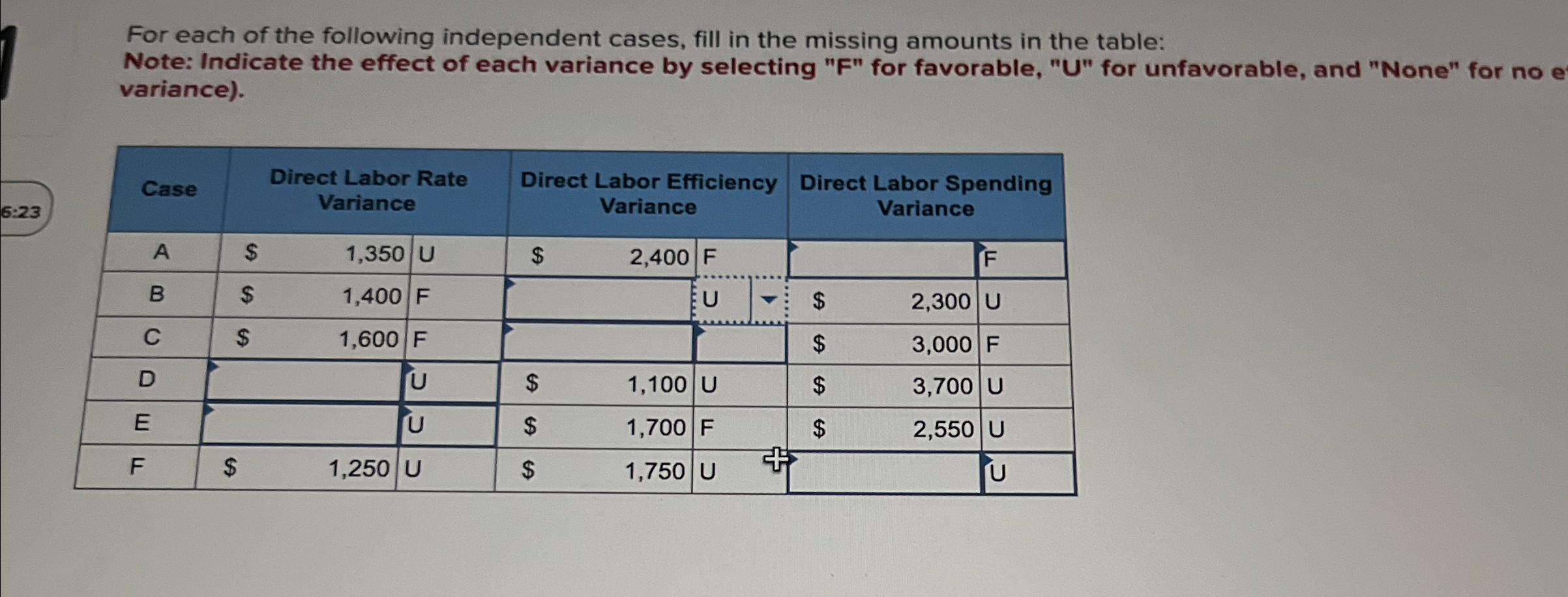 For each of the following independent cases, fill in | Chegg.com