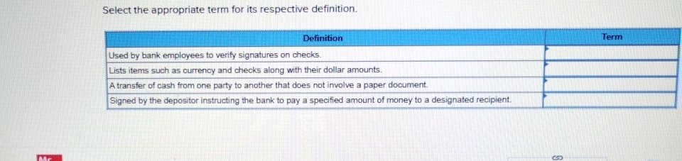 Solved Select the appropriate term for its respective | Chegg.com