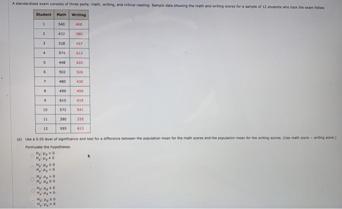 Solved A standardized exam consists of three parts: math, | Chegg.com