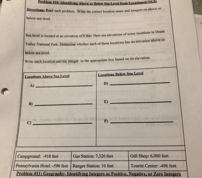 Solved Problem #10: Identifving Above or Below Sea Level | Chegg.com