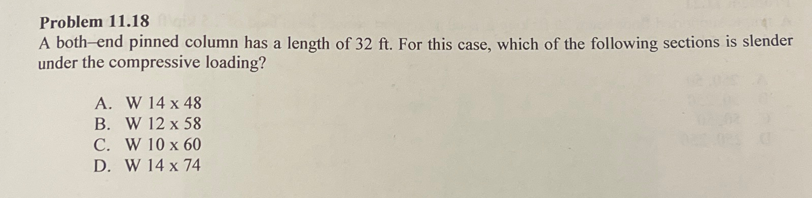 Problem 11.18A both-end pinned column has a length of | Chegg.com