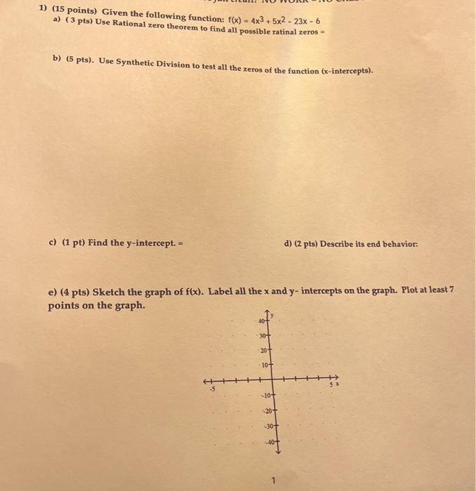 Solved 1) (15 points) Given the following function: | Chegg.com