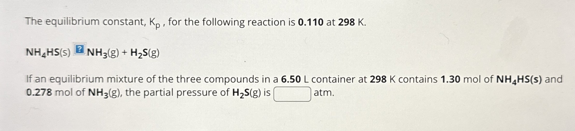 Solved The equilibrium constant, Kp, ﻿for the following | Chegg.com