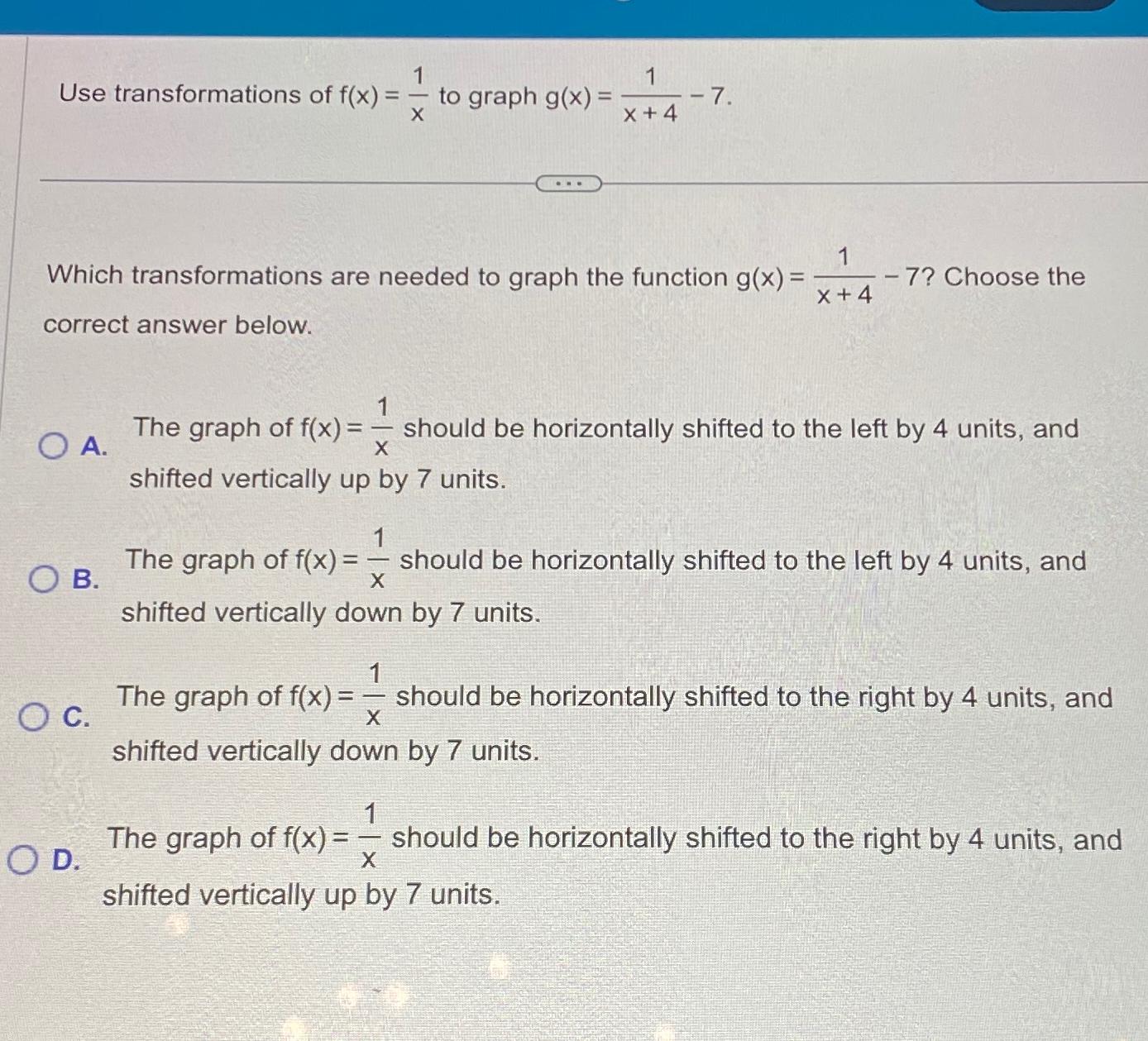 Solved Use transformations of f(x)=(1)/(x) to graph | Chegg.com