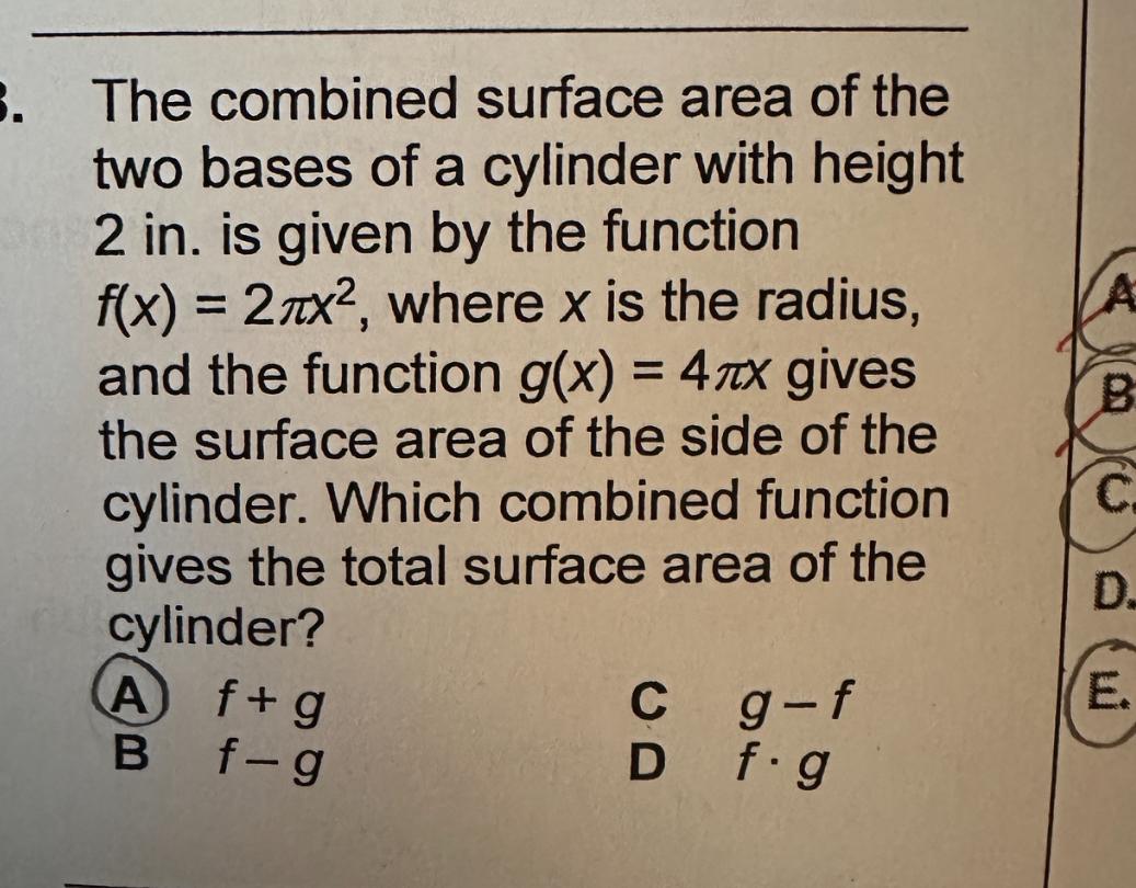Solved The combined surface area of the two bases of a | Chegg.com