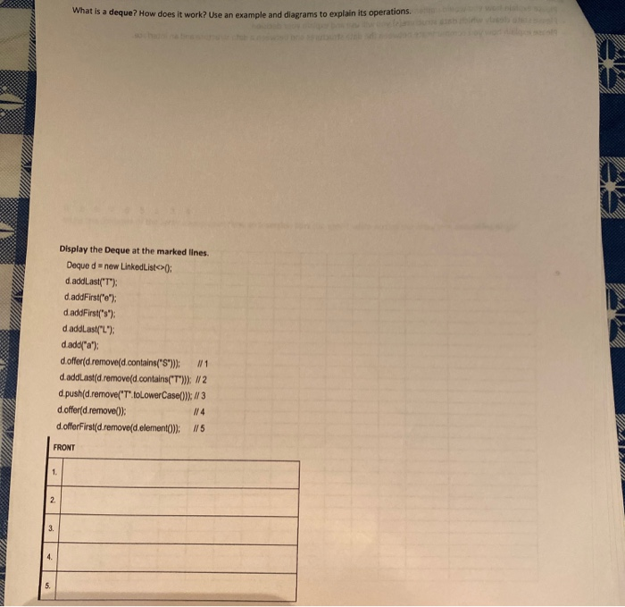 Solved What is a deque? How does it work? Use an example and | Chegg.com