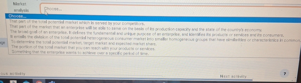 Solved Market analysisChoose...Choose...That part of the | Chegg.com
