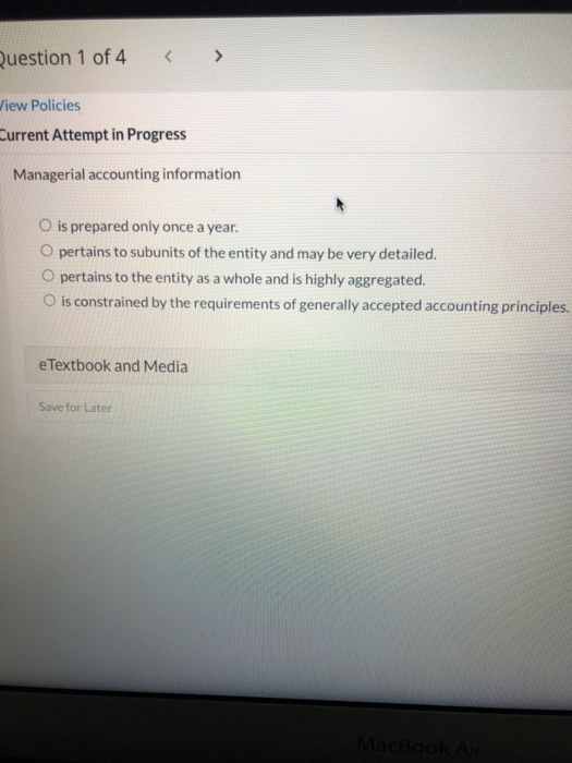 Solved Question 1 of 4 View Policies Current Attempt in | Chegg.com
