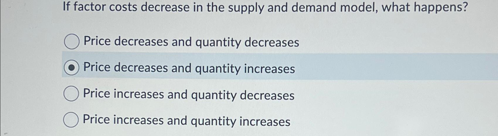 Solved If Factor Costs Decrease In The Supply And Demand Chegg