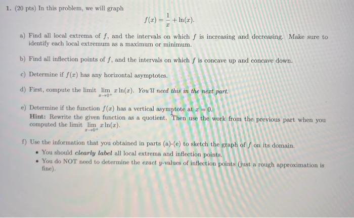 Solved 1. (20 pts) In this problem, we will graph | Chegg.com