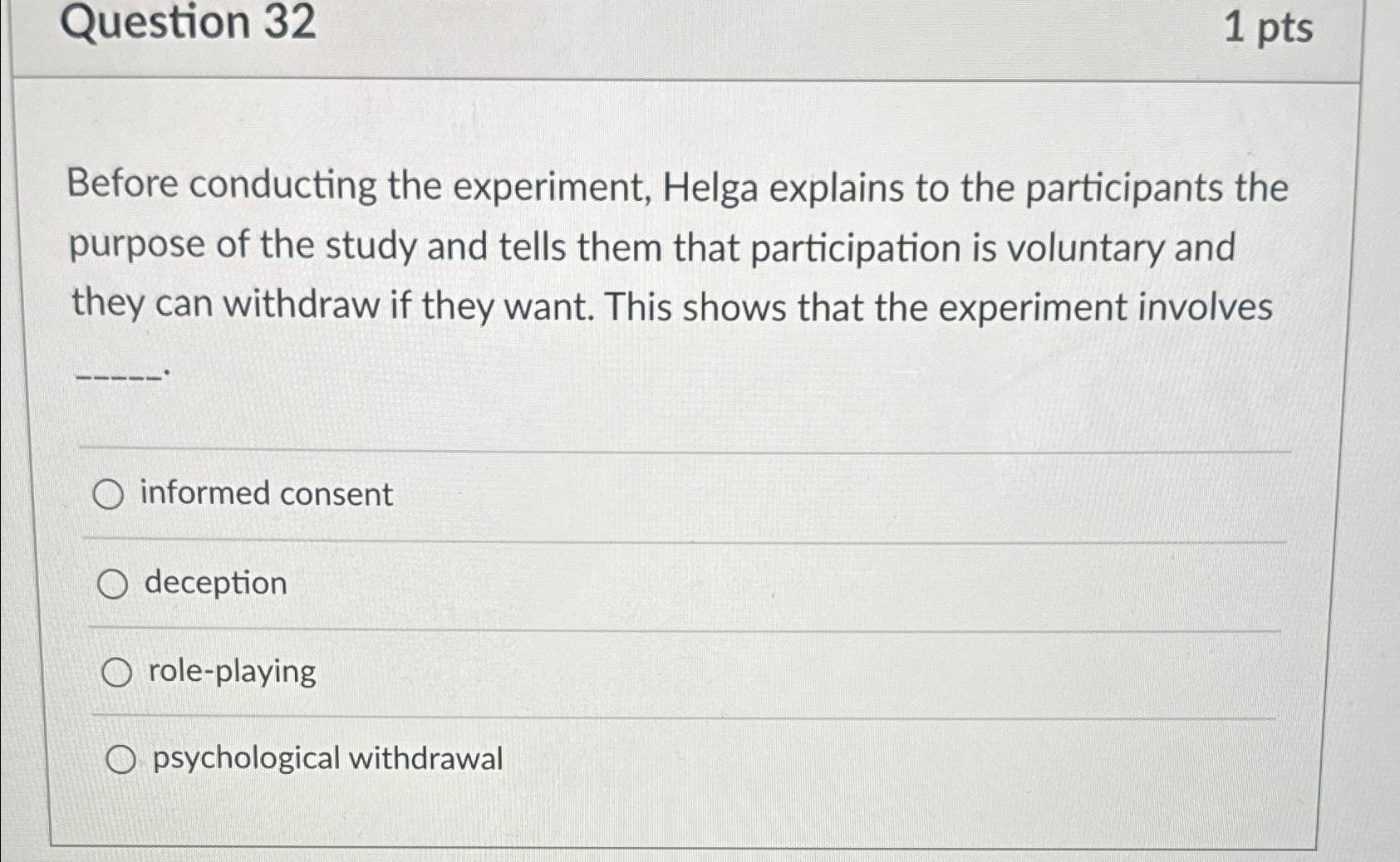 Solved Question 321 ﻿ptsBefore conducting the experiment, | Chegg.com