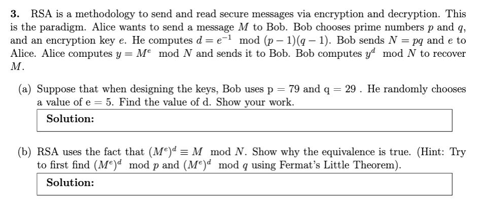 Solved RSA is a methodology to send and read secure messages | Chegg.com