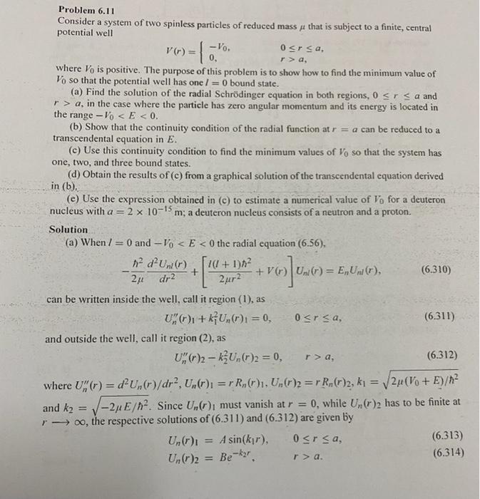 Solved { Problem 6.11 Consider a system of two spinless | Chegg.com