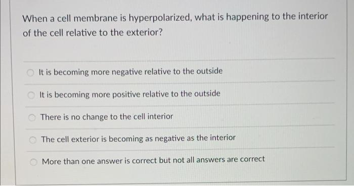 Solved a When a cell membrane is hyperpolarized, what is | Chegg.com