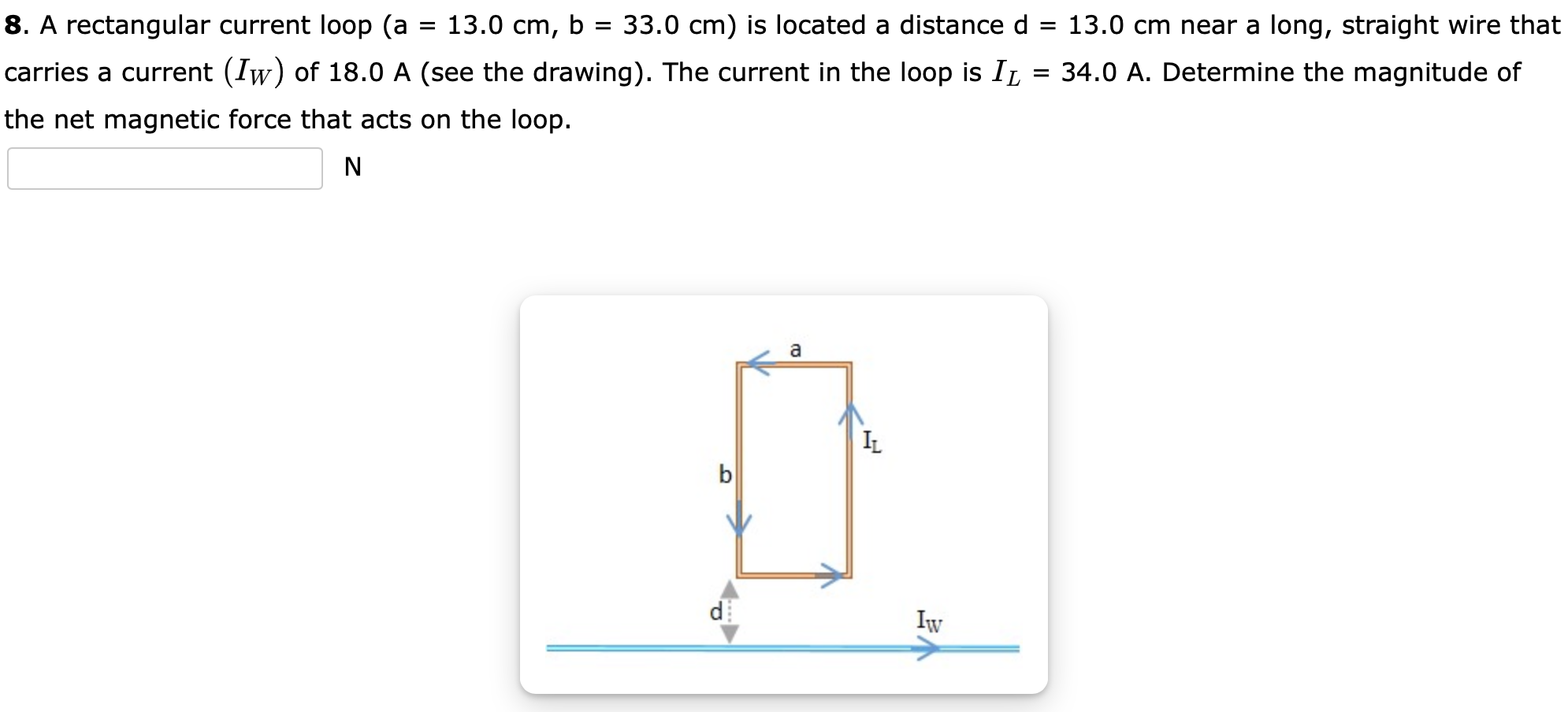 Solved A rectangular current loop (a=13.0cm,b=33.0cm) ﻿is | Chegg.com