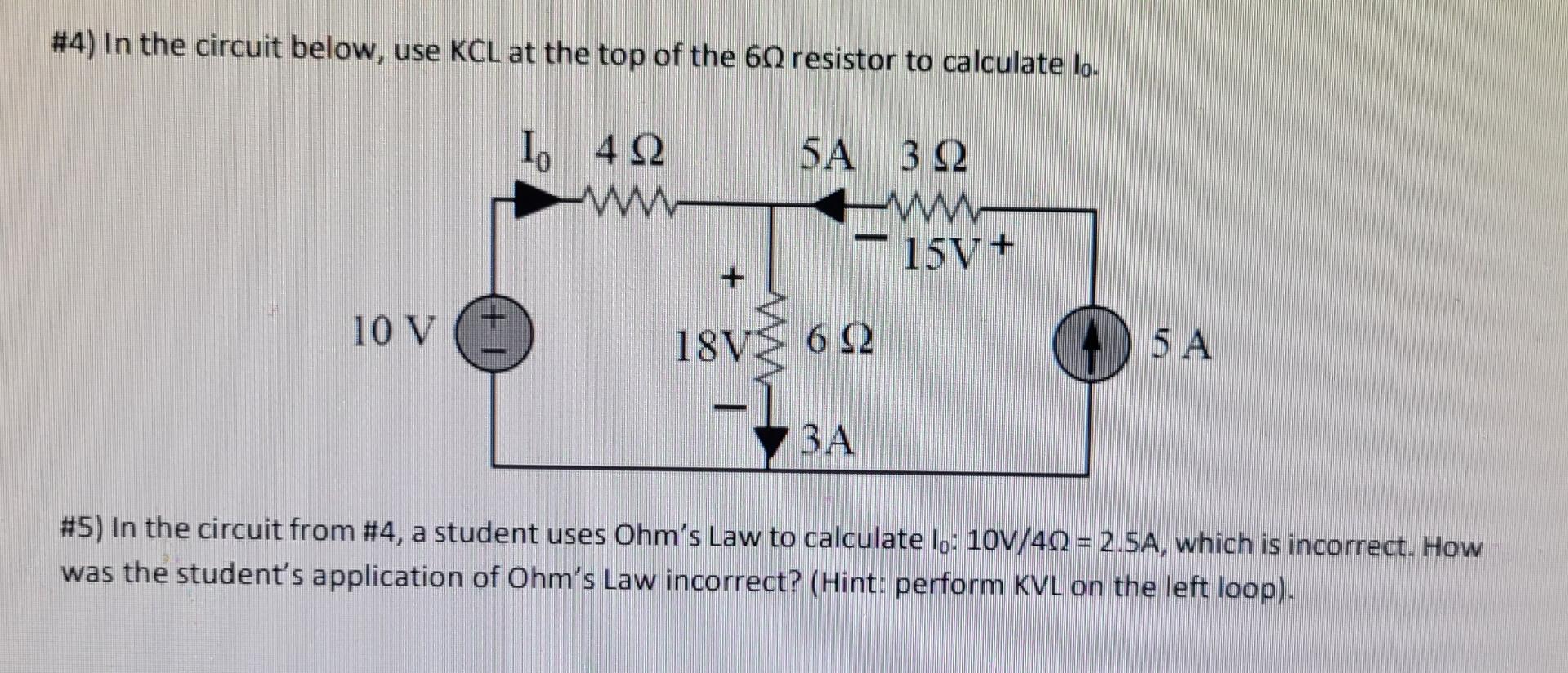 Solved #4) ﻿In the circuit below, use KCL at the top of the | Chegg.com