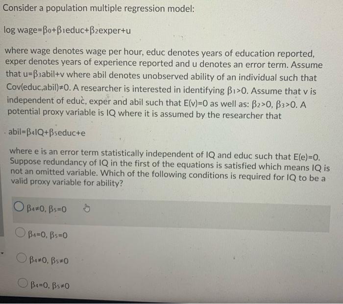 Solved Consider a population multiple regression model: log | Chegg.com