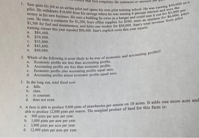 Solved orce that best completes the statement or answers in | Chegg.com
