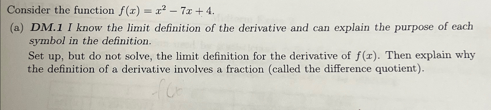 Solved Consider the function f(x)=x2-7x+4.Set up, ﻿but do | Chegg.com