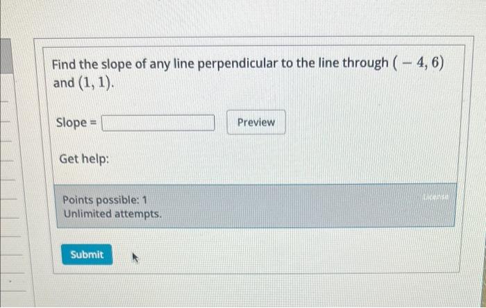 Solved Find the slope of any line perpendicular to the line | Chegg.com