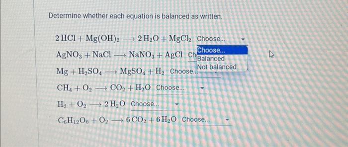 Solved Determine whether each equation is balanced as | Chegg.com
