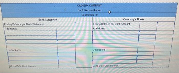Solved The September 30 bank statement for Cadieux Company | Chegg.com
